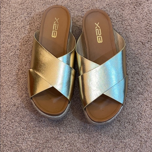 Shoes | X2b Metallic Gold Espadrille Slides | Poshmark